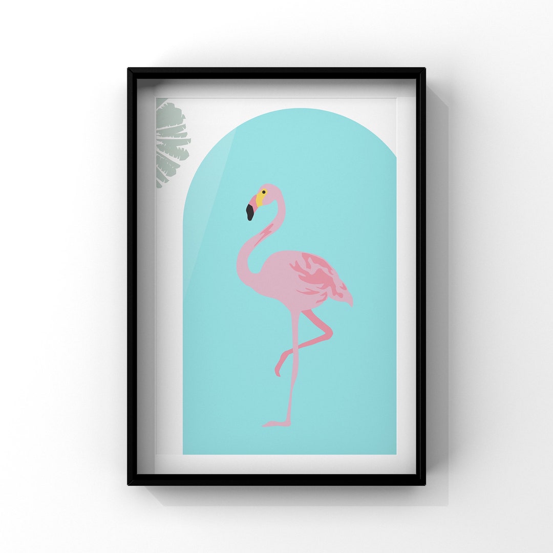 Tropical Flamingo Print, Turquoise Wall Print With a Flamingo, Abstract ...