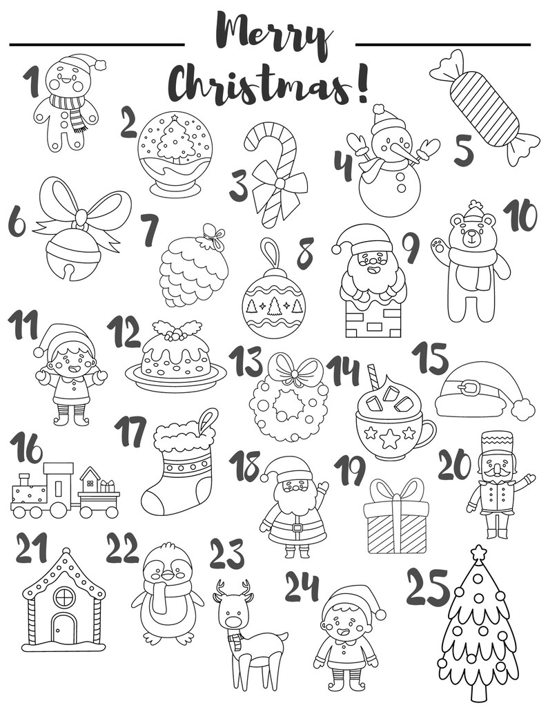 Christmas Coloring Advent Calendar - Printable Download - Xmas Coloring ...