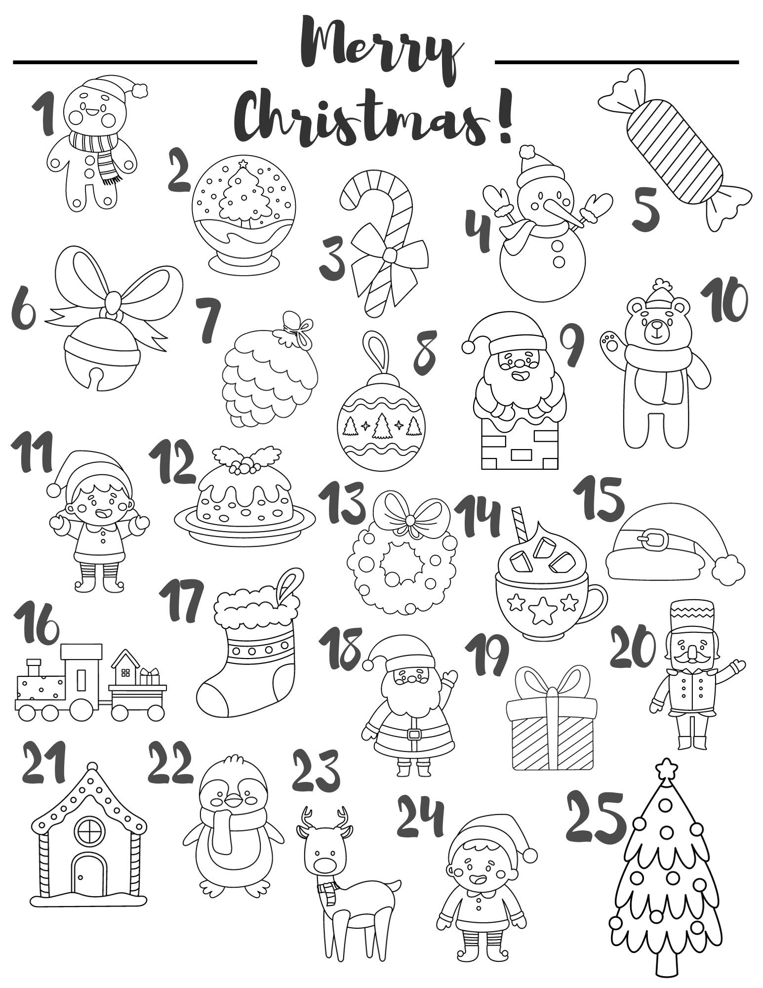 Christmas Coloring Advent Calendar - Printable Download - Xmas Coloring ...