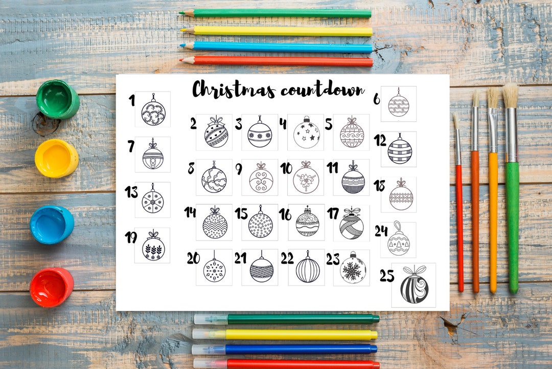 Christmas Countdown, Color Page Advent Calendar, Kids Coloring Activity ...