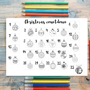 Christmas Countdown, Color Page Advent Calendar, Kids Coloring Activity ...