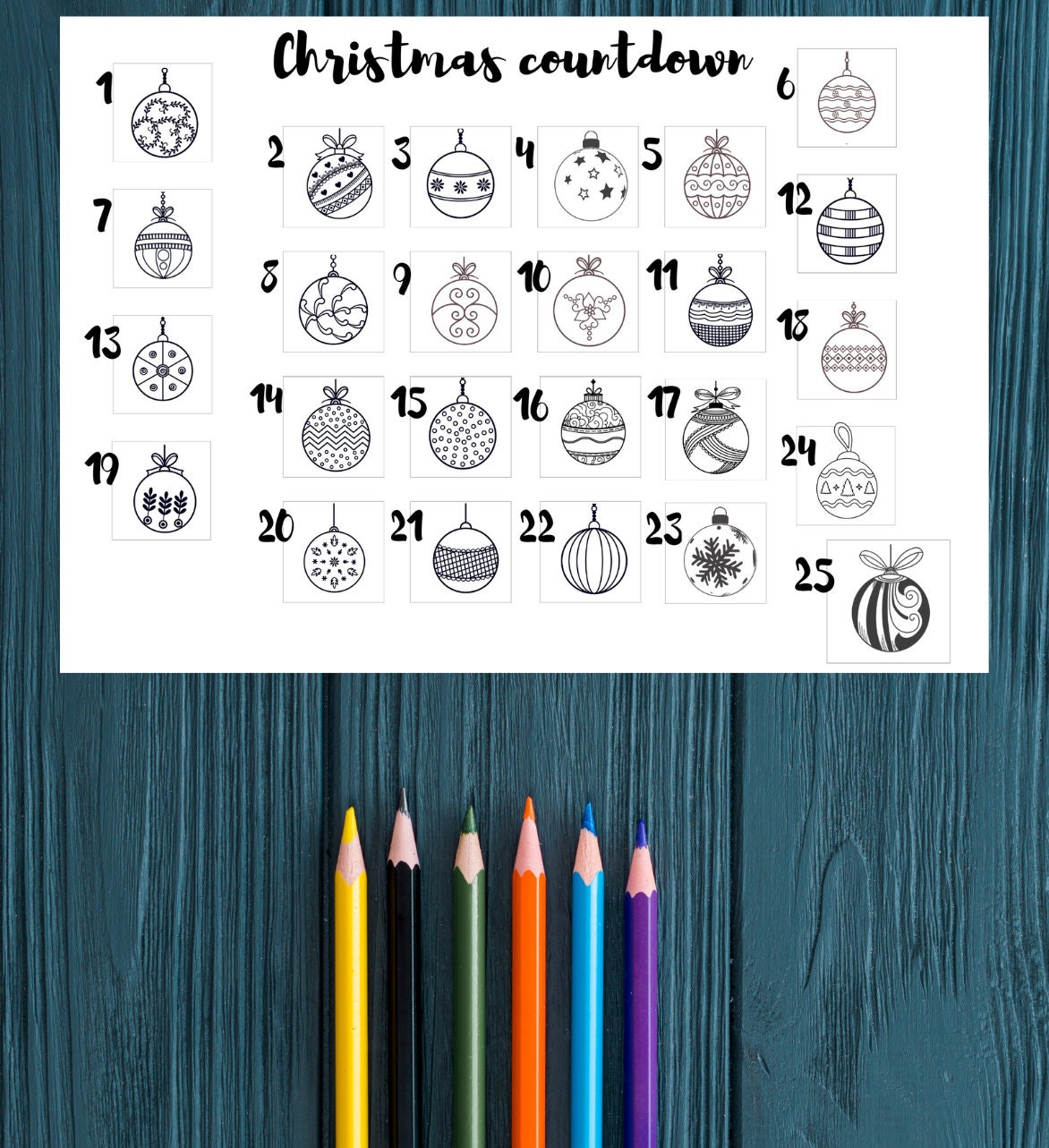 Christmas Countdown, Color Page Advent Calendar, Kids Coloring Activity ...