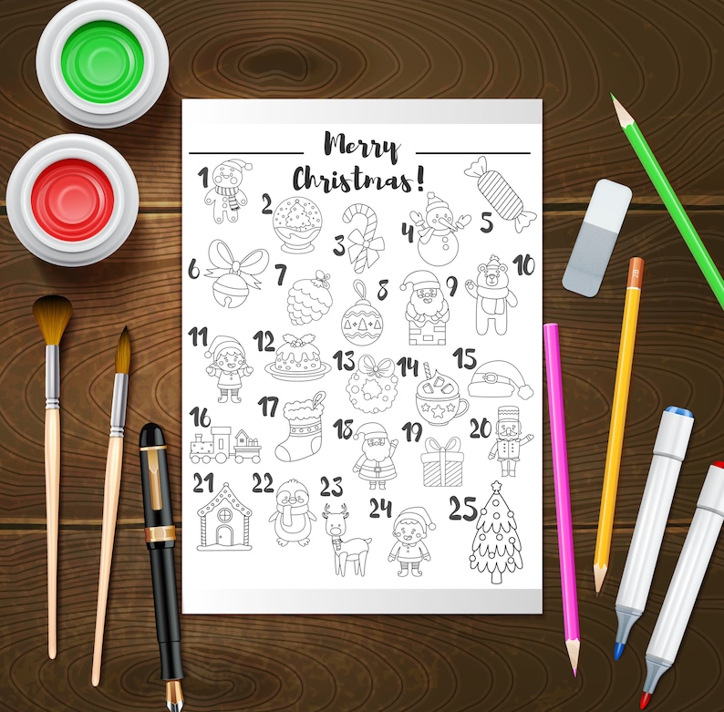 Christmas Coloring Advent Calendar - Printable Download - Xmas Coloring ...
