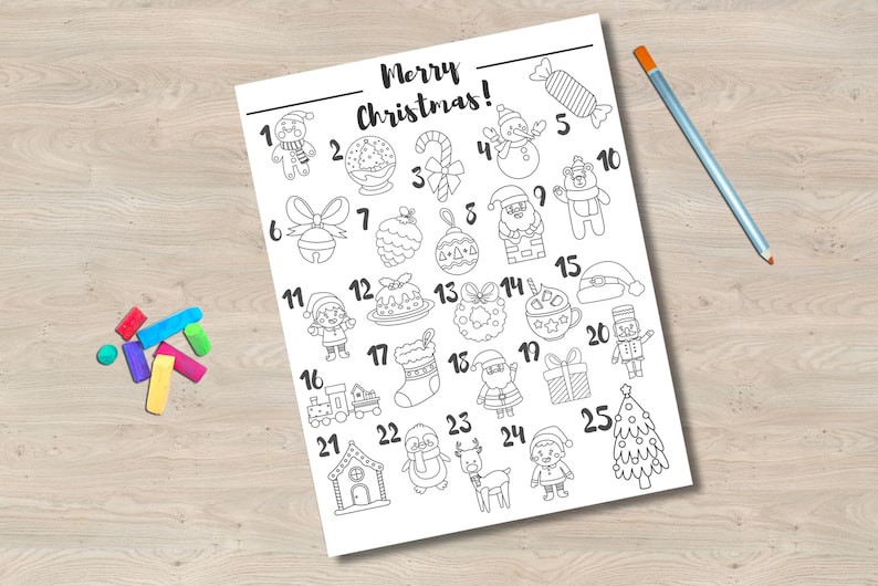 Christmas Coloring Advent Calendar - Printable Download - Xmas Coloring ...