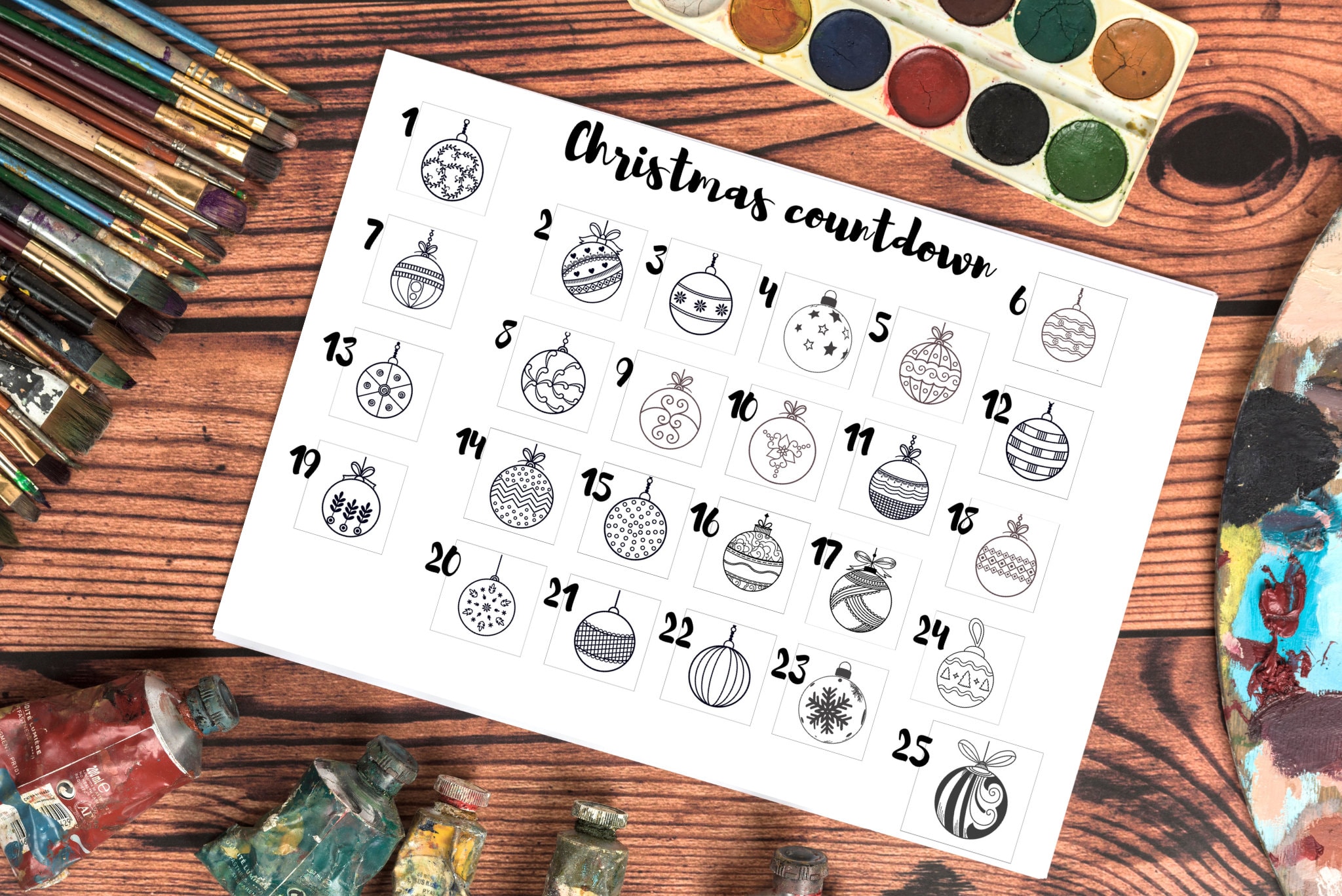 Christmas Countdown, Color Page Advent Calendar, Kids Coloring Activity ...