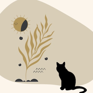 Boho Cat Printable Wall Art - Abstract Boho Decor - Cat Print Digital ...