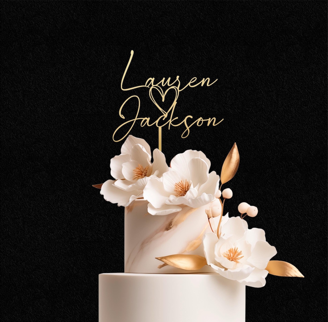 Couple Name Cake Topper - Custom Cake Topper - Gold Wedding Cake Topper ...