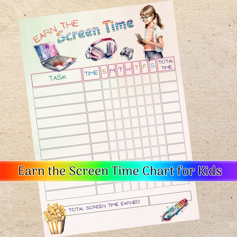 Editable Screen Time Checklist | Earn Screen Time Chart | Printable Kids Earn Time Chore Chart ...