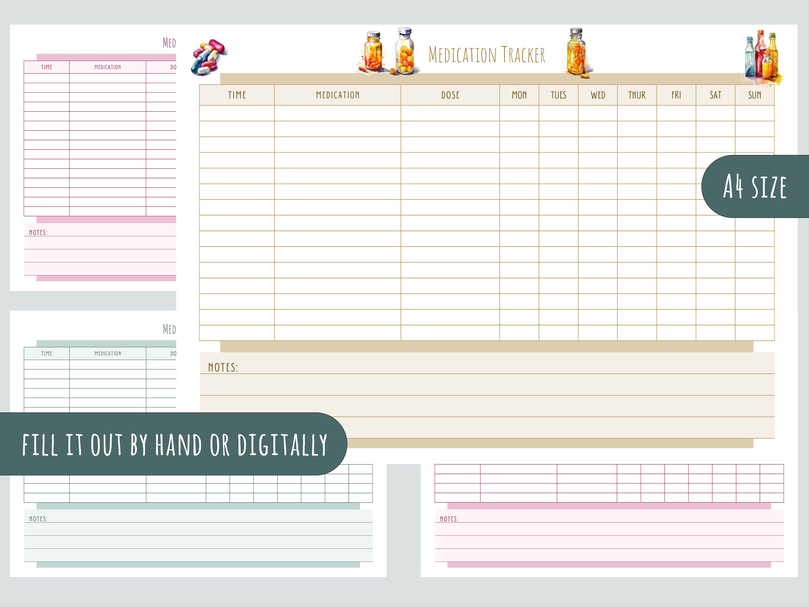 Medication Tracker Printable Fillable, Fillable Medication Chart PDF ...