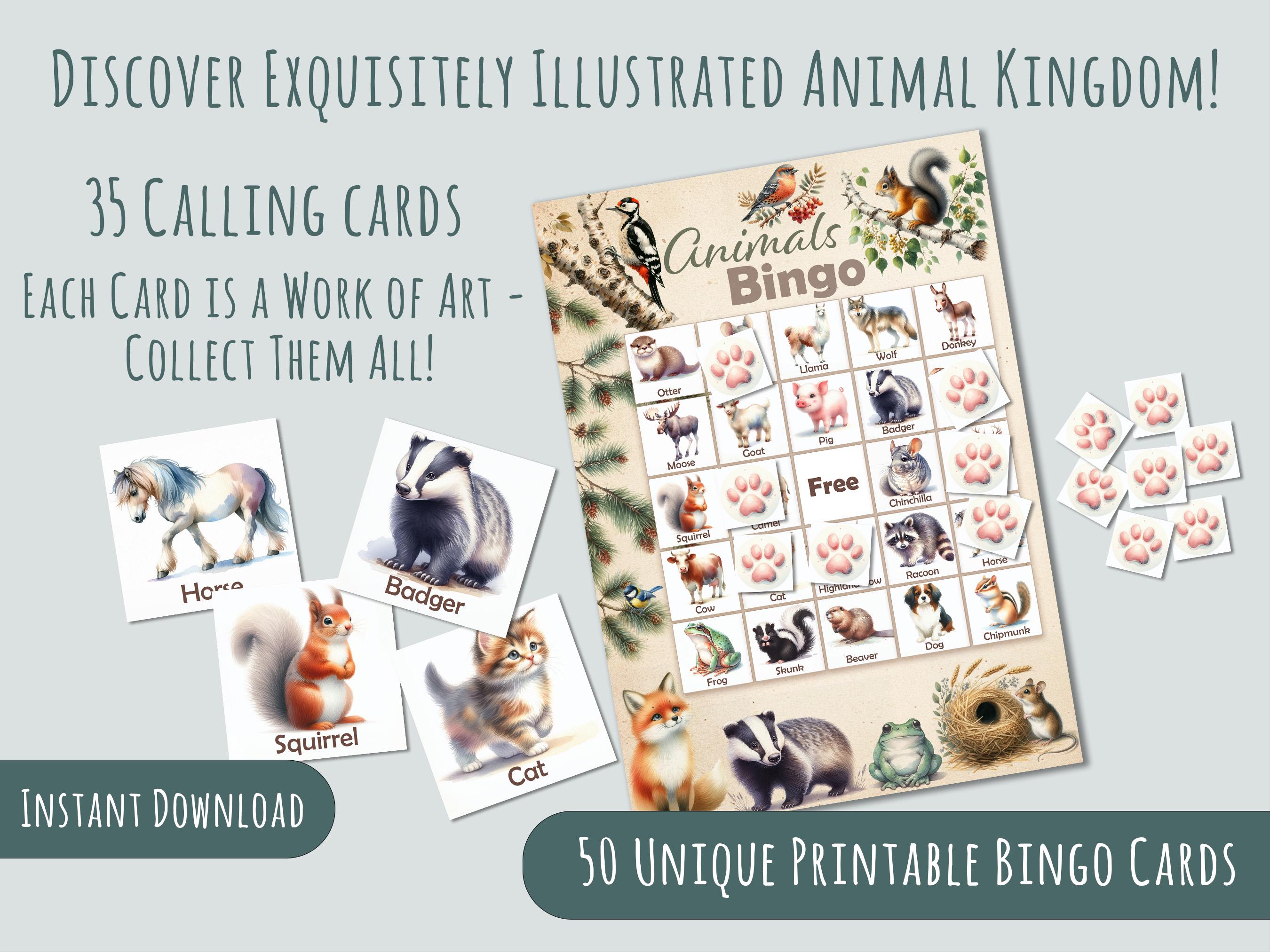 Bingo Cards | Printable Bingo | Animals Bingo | 50 Printable Cards in ...