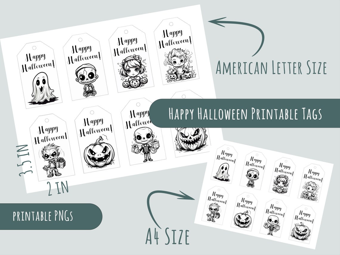 Halloween Gift Tags, Printable Halloween Tags in A4 and Letter Formats ...