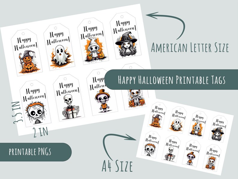 Halloween Gift Tags, Printable Halloween Tags in A4 and Letter Formats ...