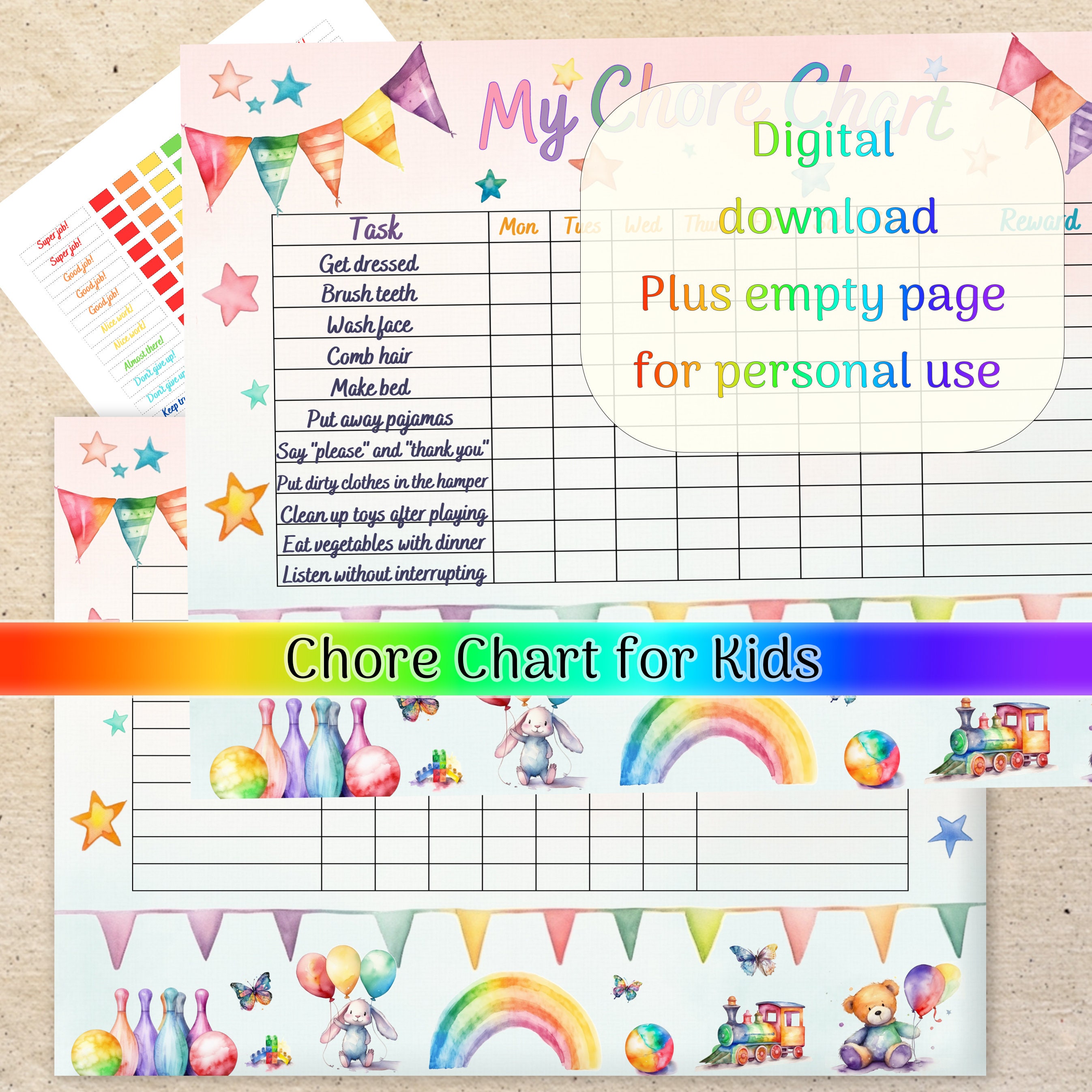 Kids Daily Responsibilities Chart, Chore Chart, Daily Task List, Chore ...