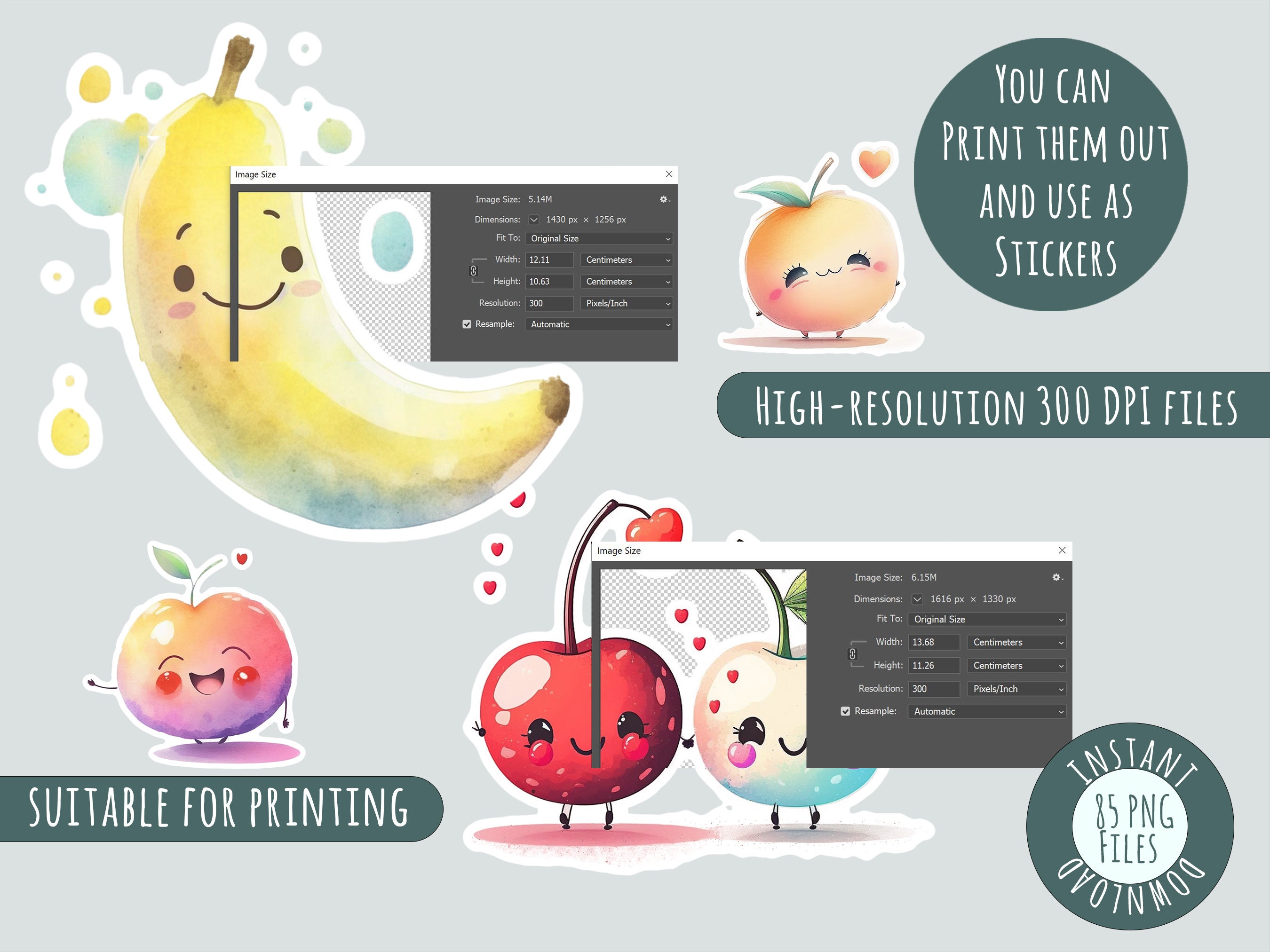 Kawaii Watercolor Sticker Pack for Goodnotes - 85 Cute Digital Pngs ...