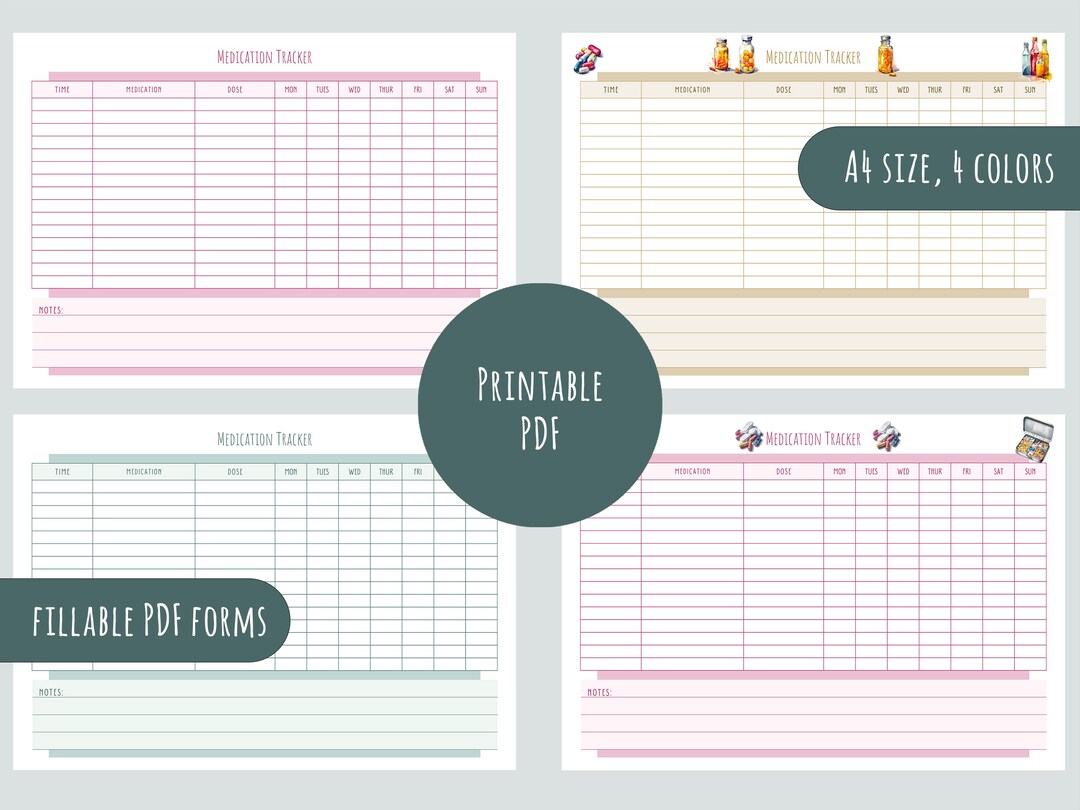 Medication Tracker Printable Fillable, Fillable Medication Chart PDF ...