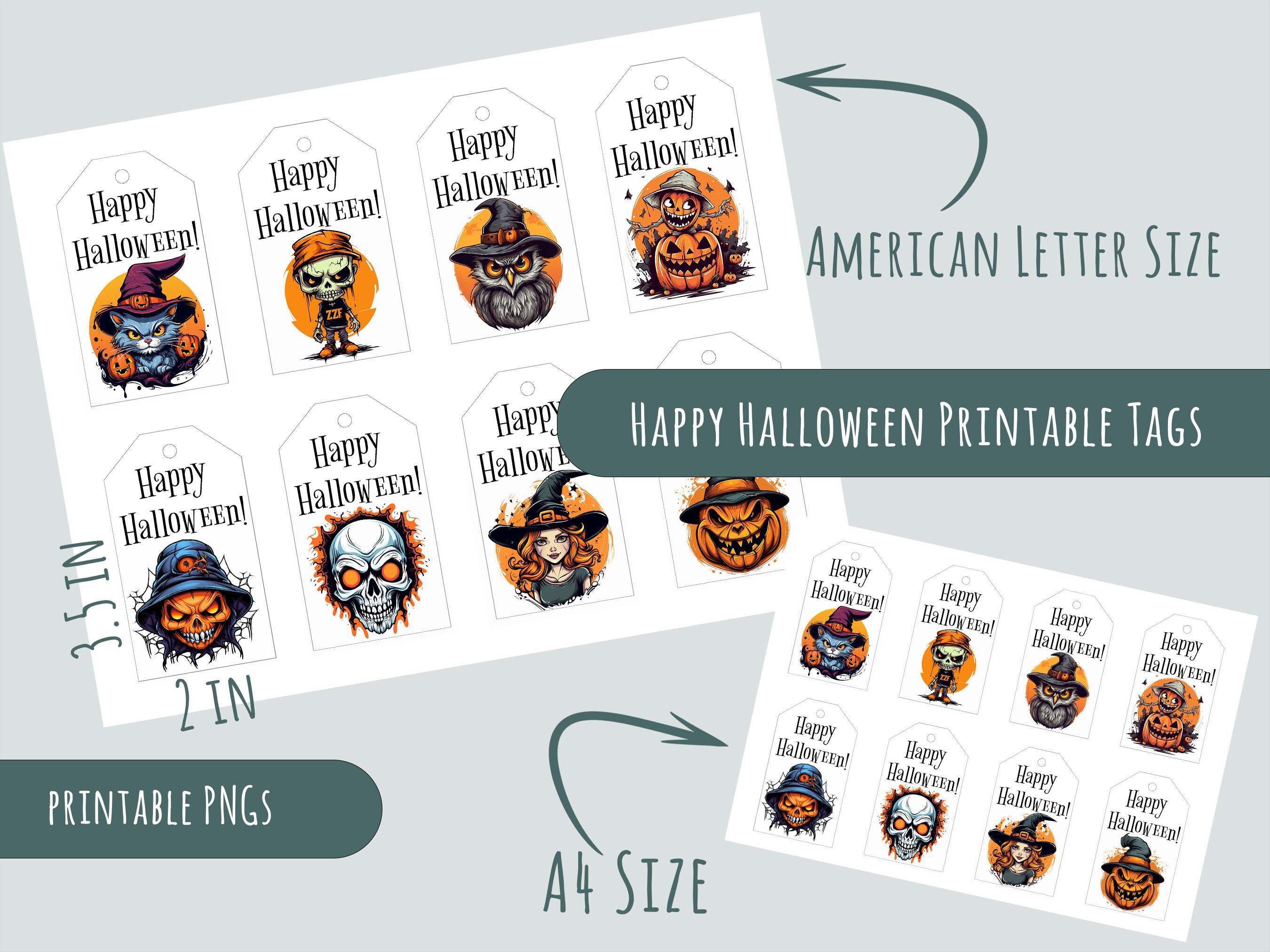 Halloween Gift Tags, Printable Halloween Tags in A4 and Letter Formats ...