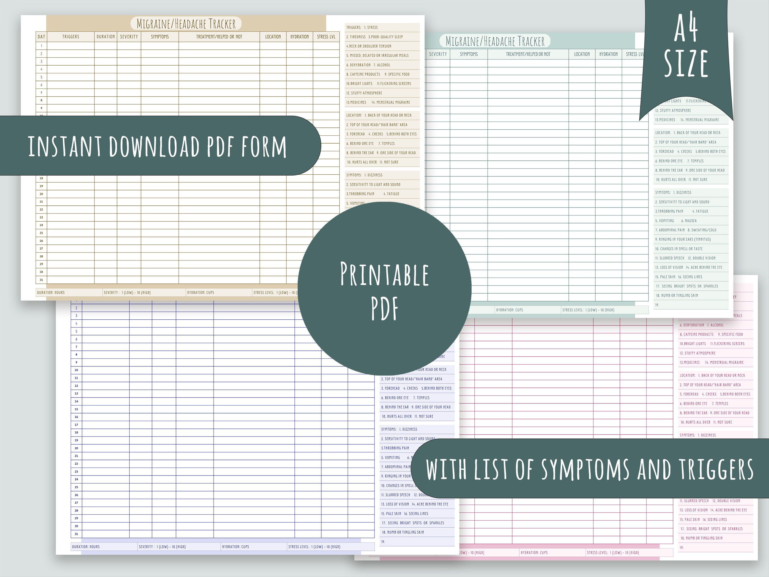 Migraine Tracker, Headache Journal, Printable Headache Diary, Printable ...