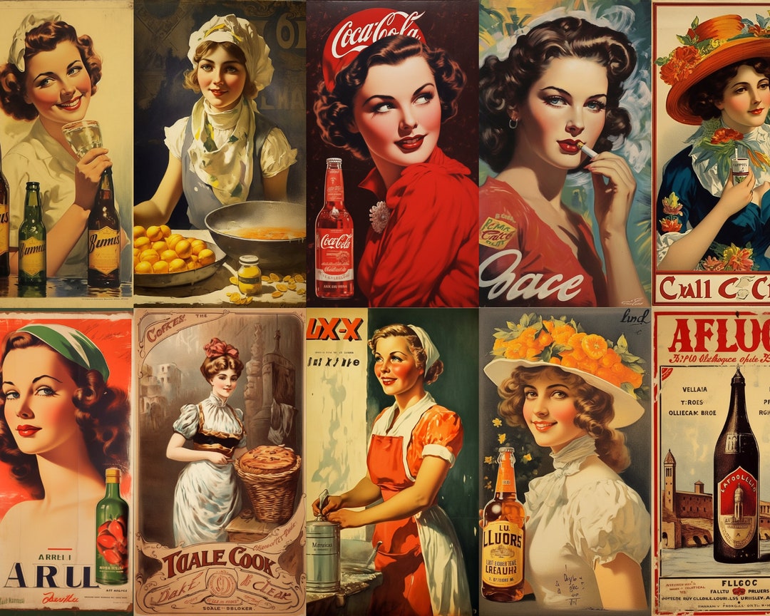 Vintage Advertising Posters Kit, Retro Women, Digital Download, Retro ...