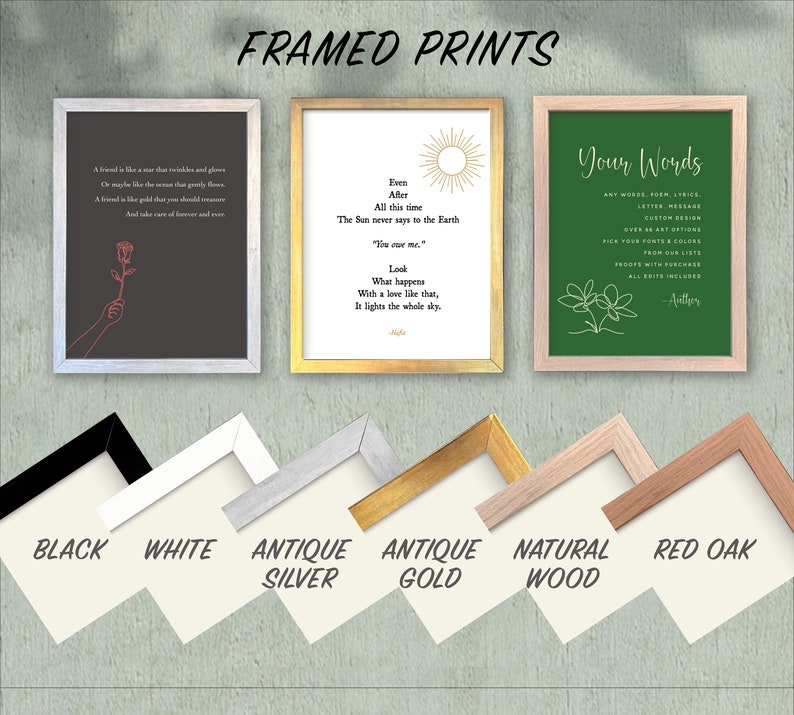 Custom Quote Print Text Poster Framed Wall Art Personalized - Etsy