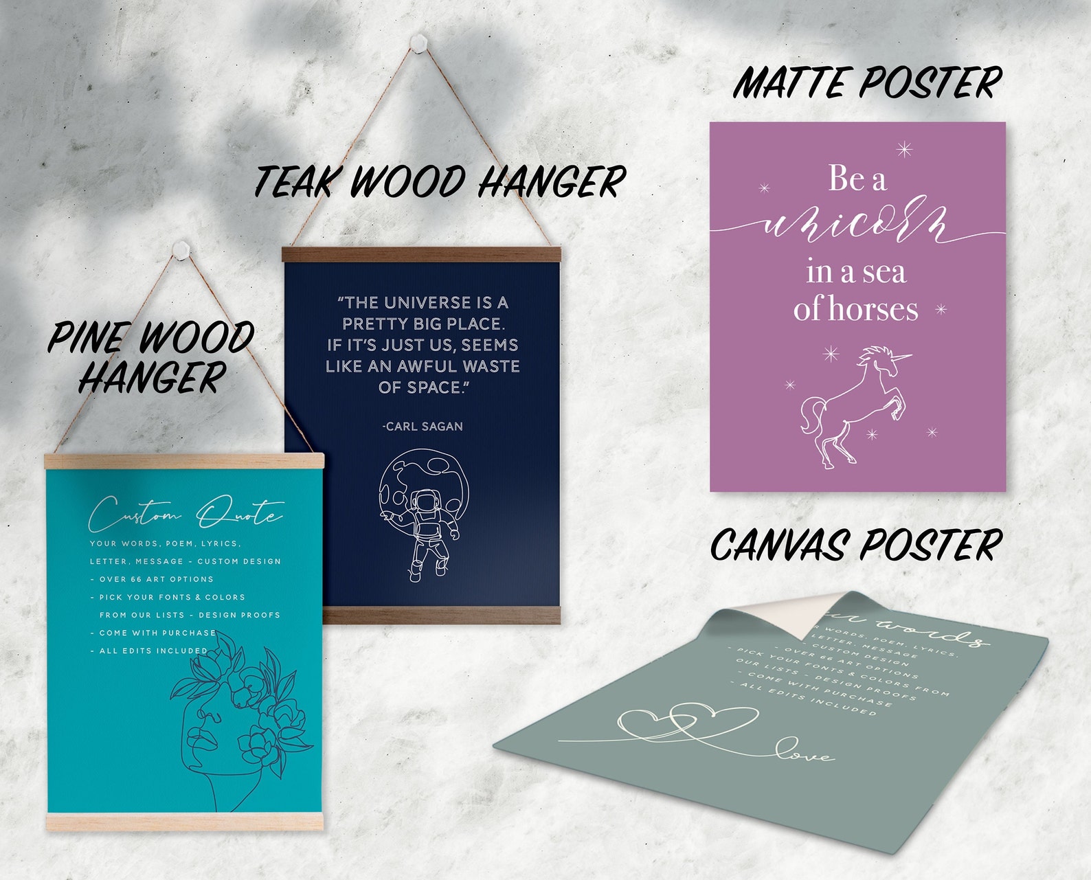 Custom Quote Print Word Art Poster Framed Wall Art Personalize Canvas ...