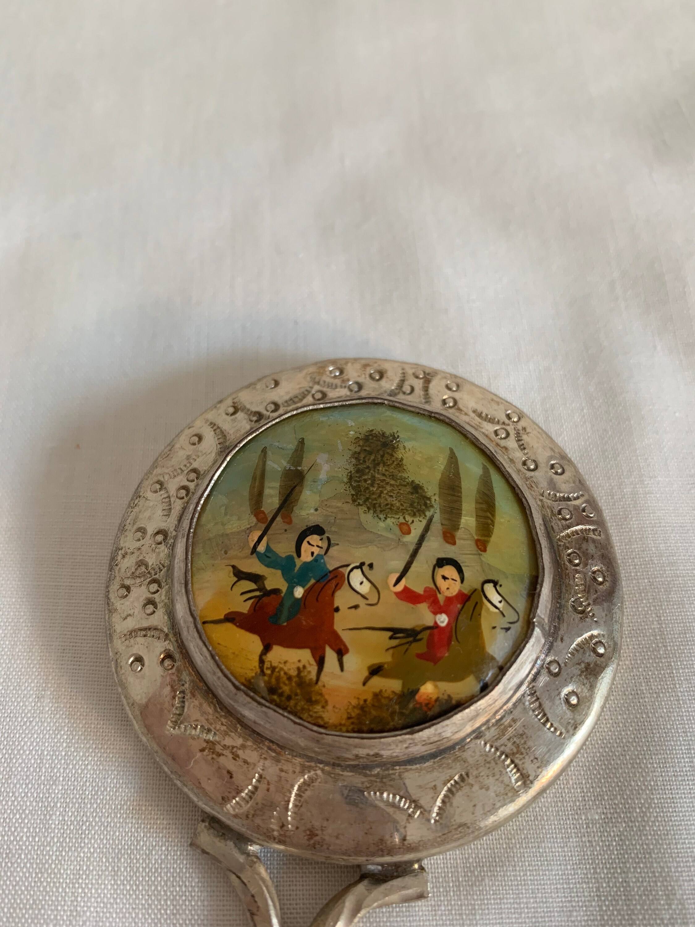Antique Vintage Chinese Hand Mirror, Hand Painted in Mother of Pearl ...