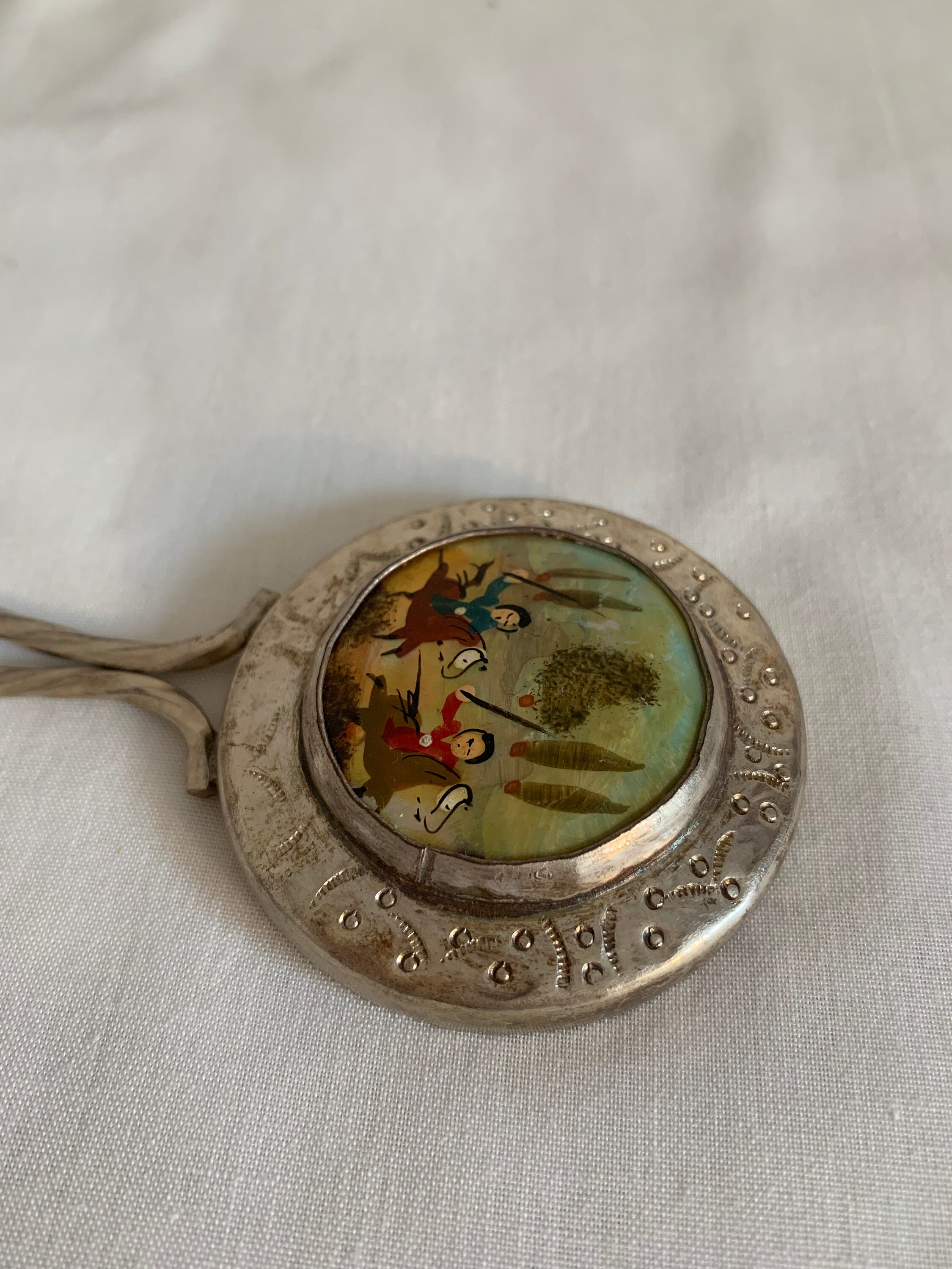 Antique Vintage Chinese Hand Mirror, Hand Painted in Mother of Pearl ...
