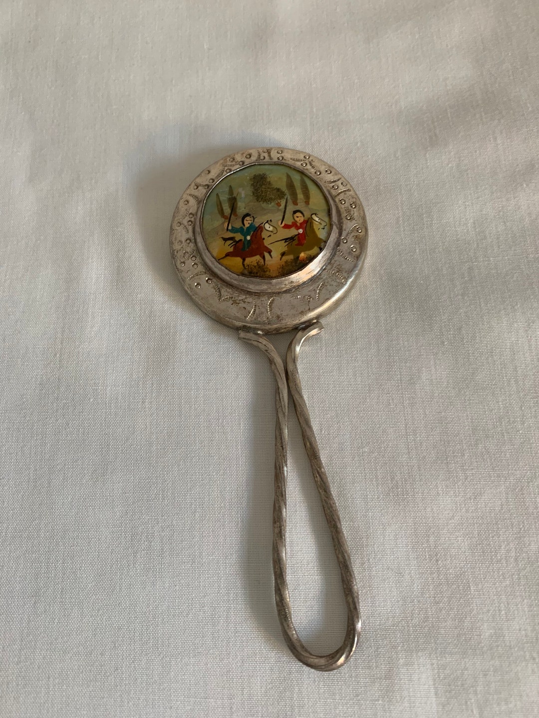 Antique Vintage Chinese Hand Mirror, Hand Painted in Mother of Pearl ...