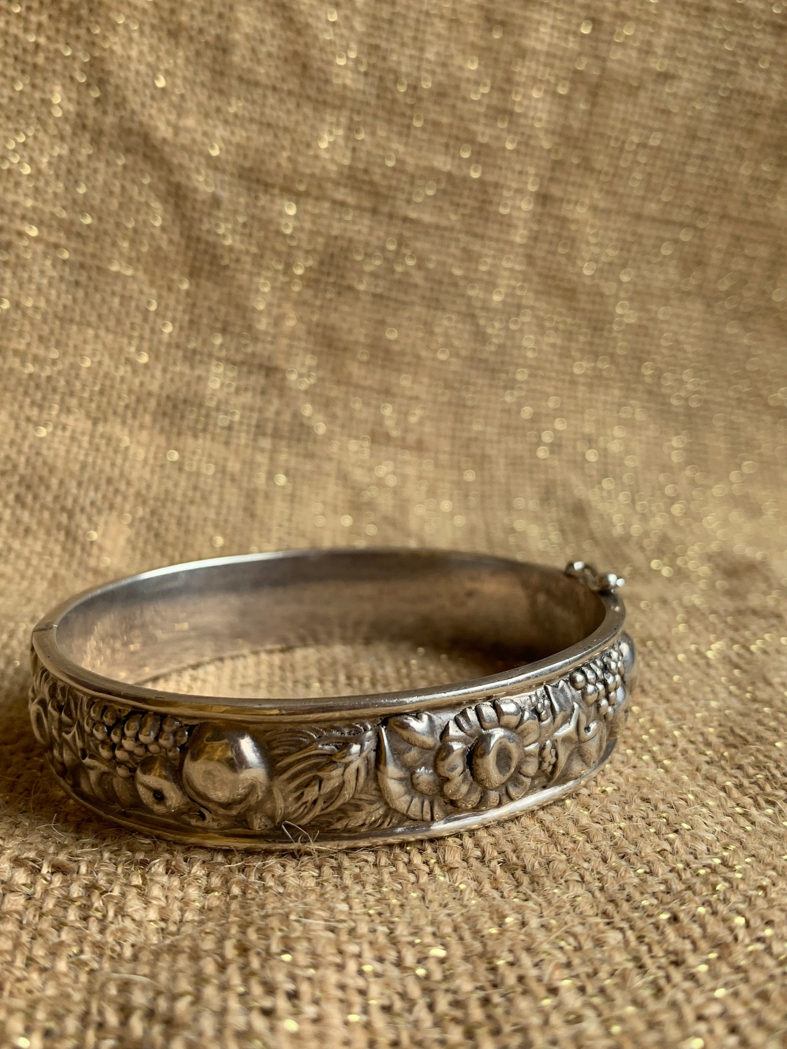 Sterling Silver Bracelet Hinged Bangle With the harvest Theme, Flowers ...