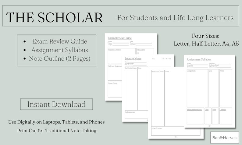 The Scholar (LETTER SIZE)- Note Outline/syllabus/exam Review Guide - Etsy