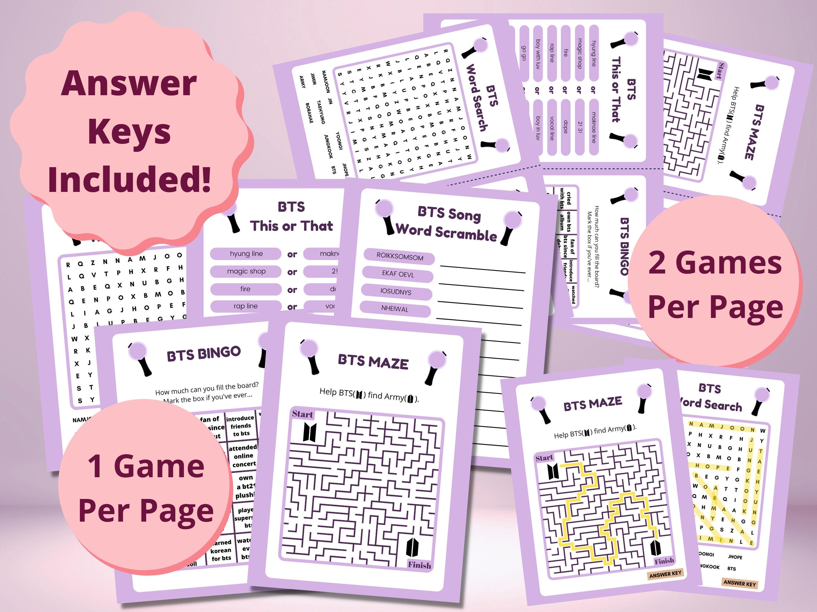 BTS Printable Party Games Bundle, Printable Kpop Birthday Games ...