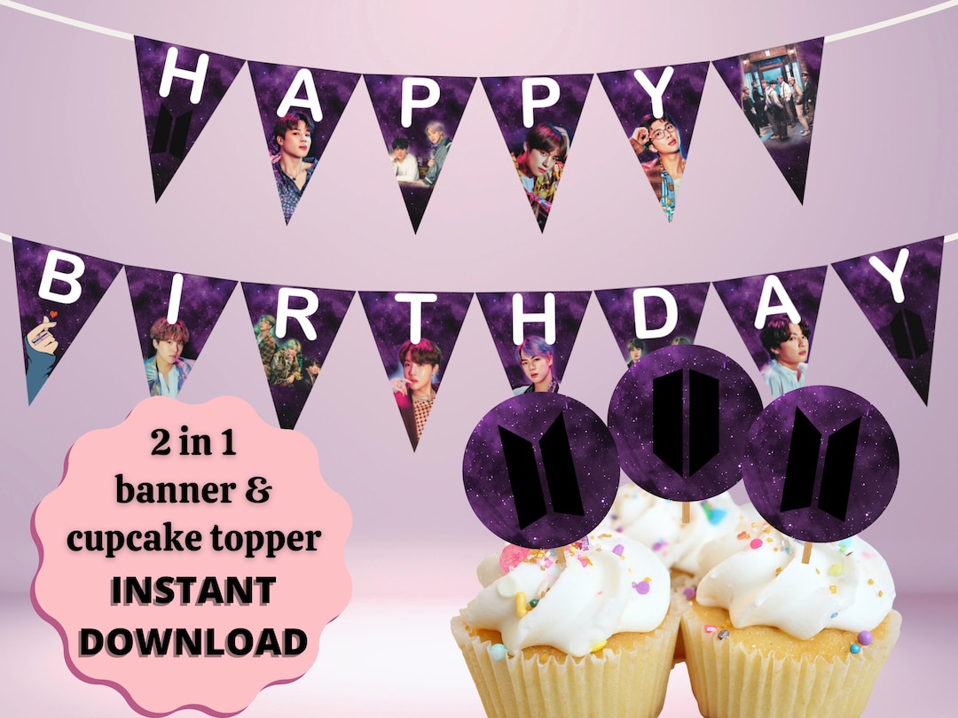 BTS Printable Birthday Banner, Printable Kpop Birthday Decor, Birthday ...