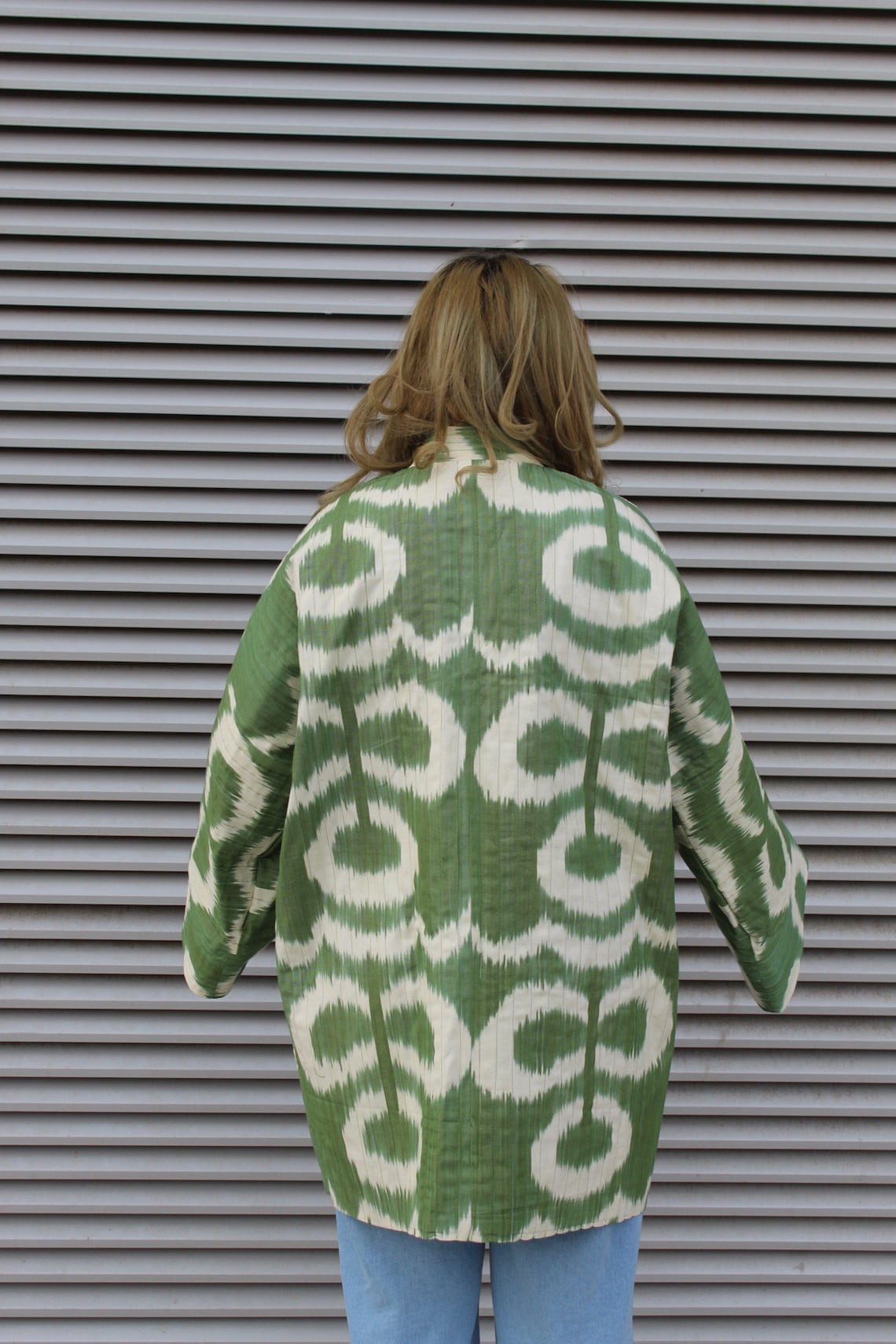 Ikat Jacket Short Quilted Coat With Belt Kimono Style Jacket Handwoven ...