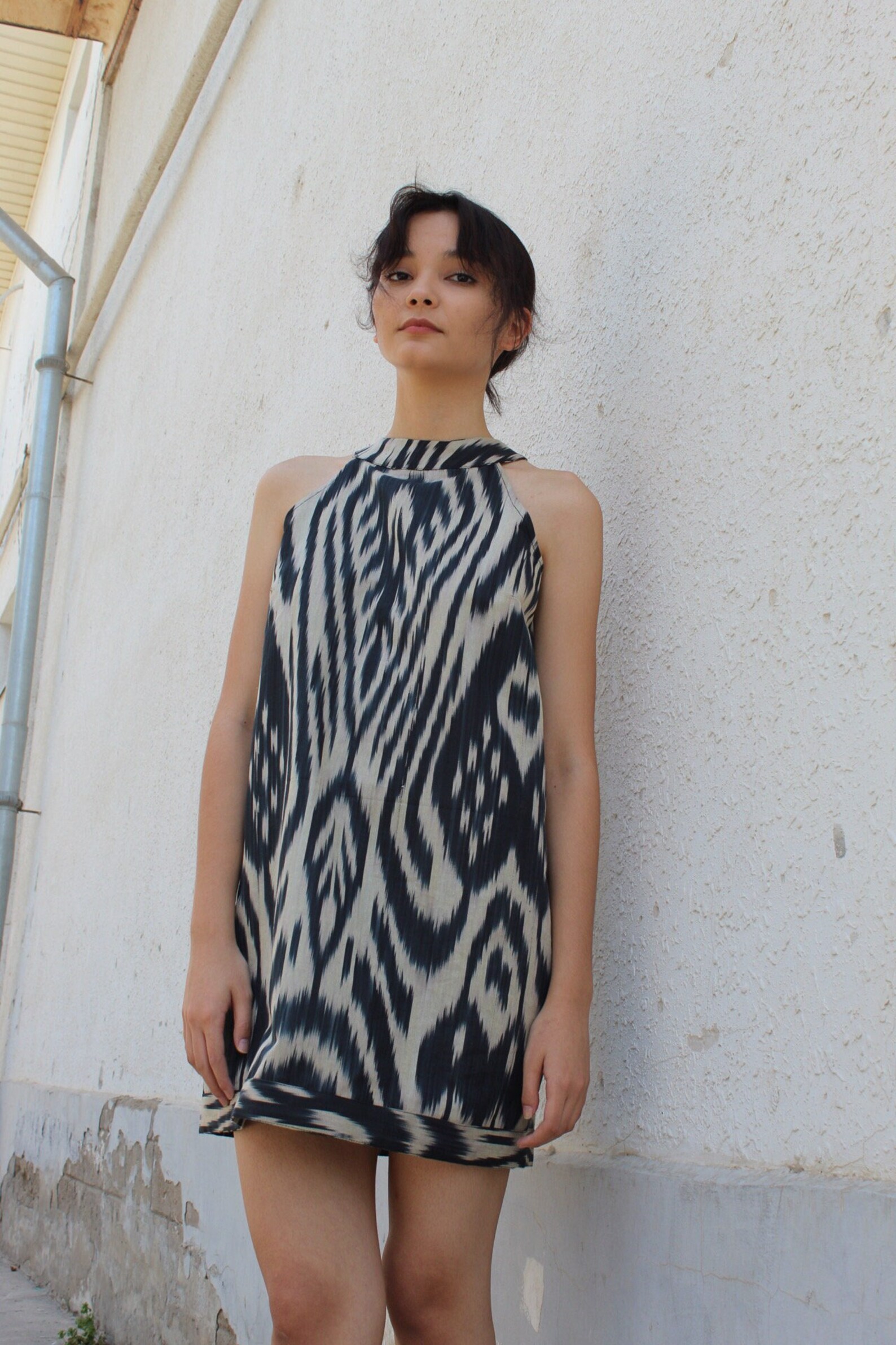 Handmade Original Ikat Dress: Halter Neck Straight Uzbek Ikat Cocktail ...