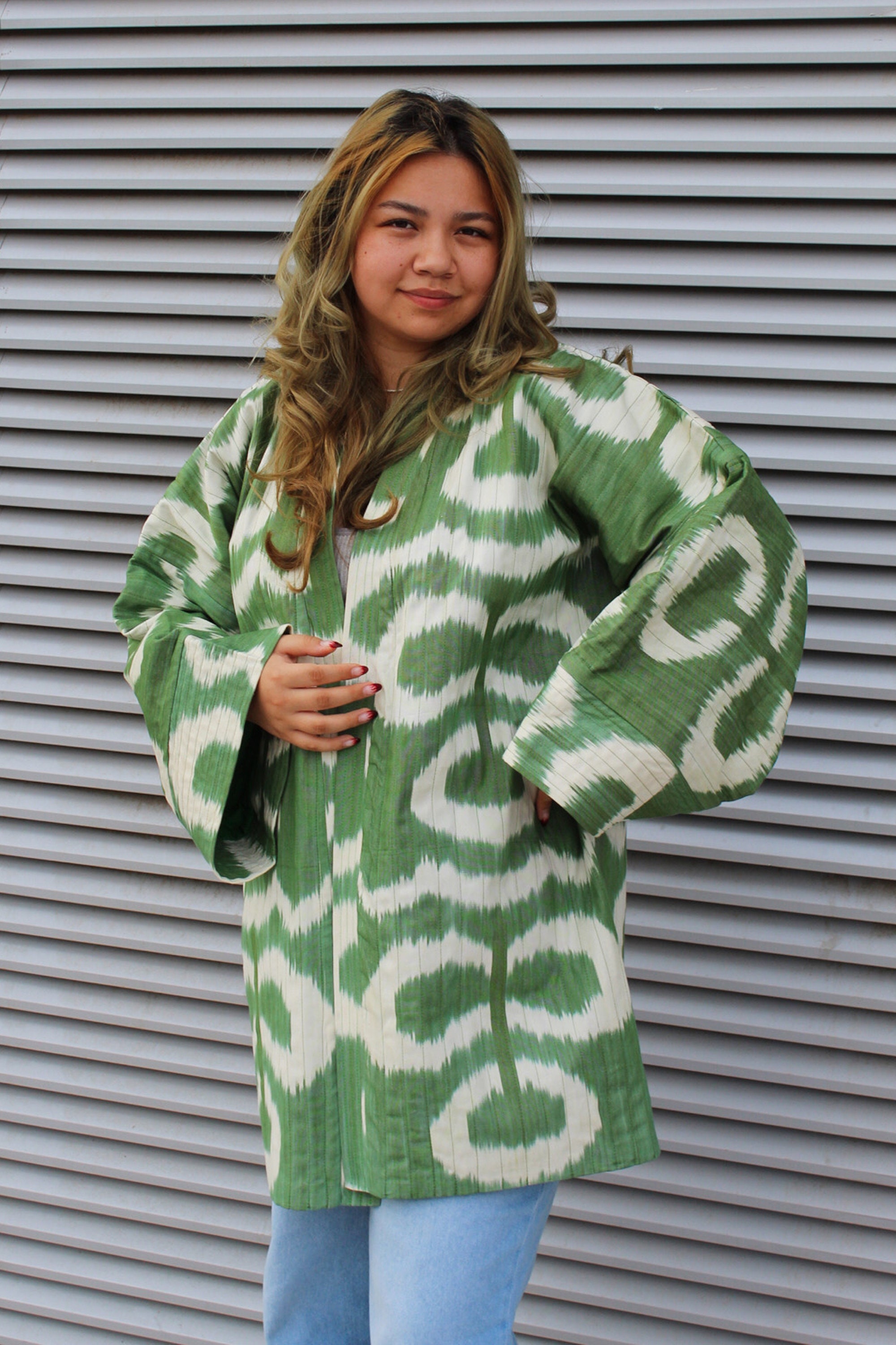 Ikat Jacket Short Quilted Coat With Belt Kimono Style Jacket Handwoven ...