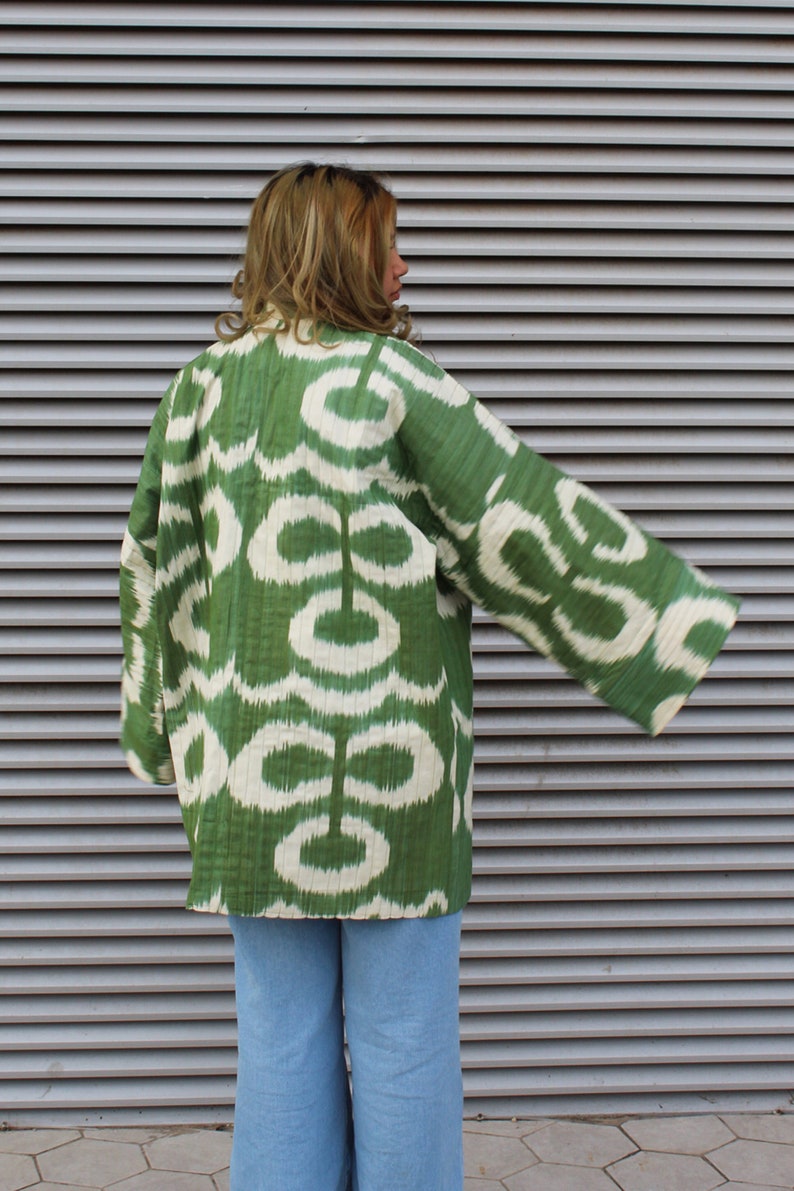 Ikat Jacket Short Quilted Coat With Belt Kimono Style Jacket Handwoven Cotton Quilted Jacket ...