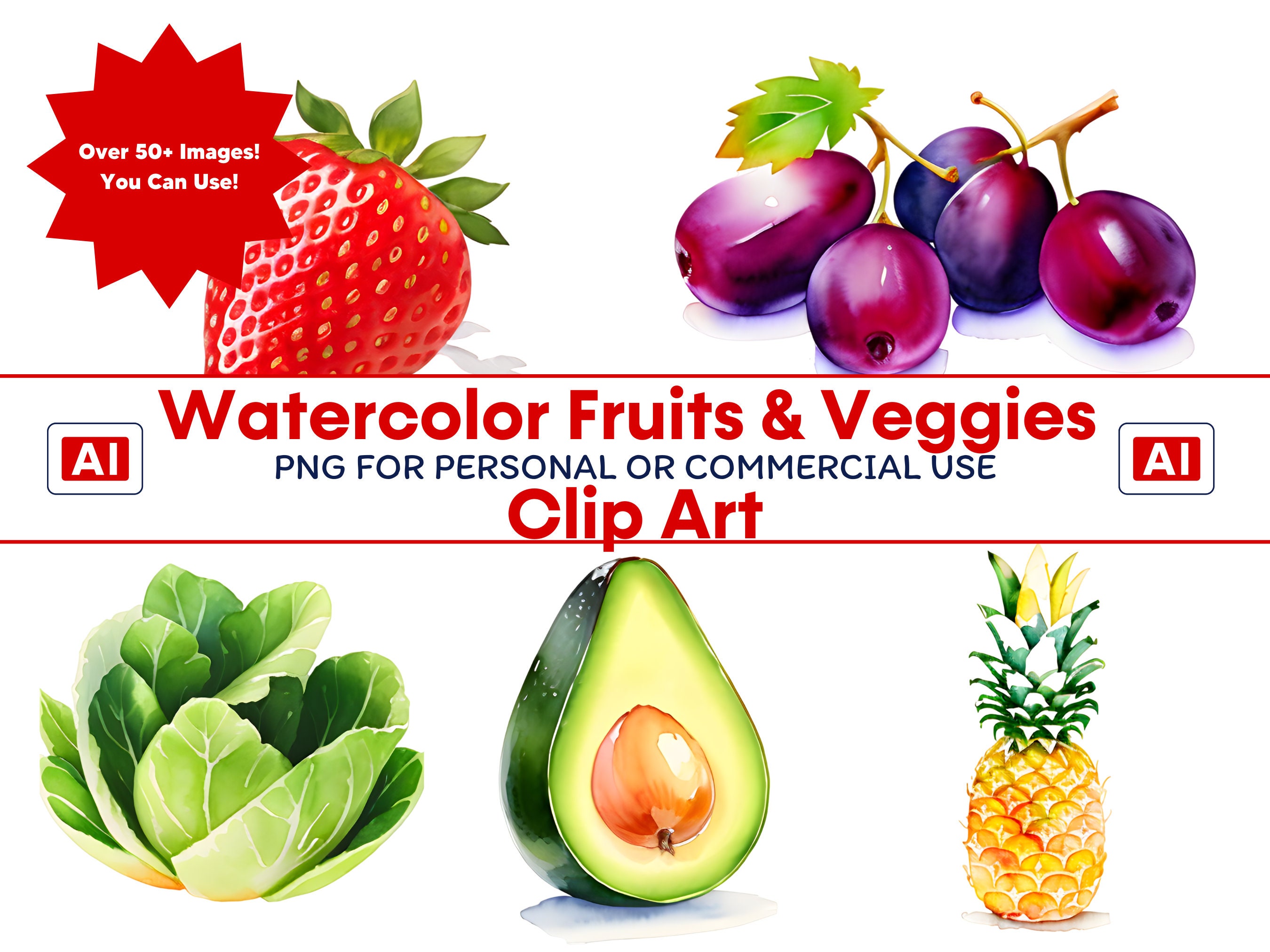 50+ Watercolor Fruits and Vegetables Clipart - Vegetable Garden ...