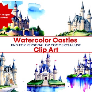 Watercolor Castle Clipart - 26 Digital PNG Images With Transparent ...