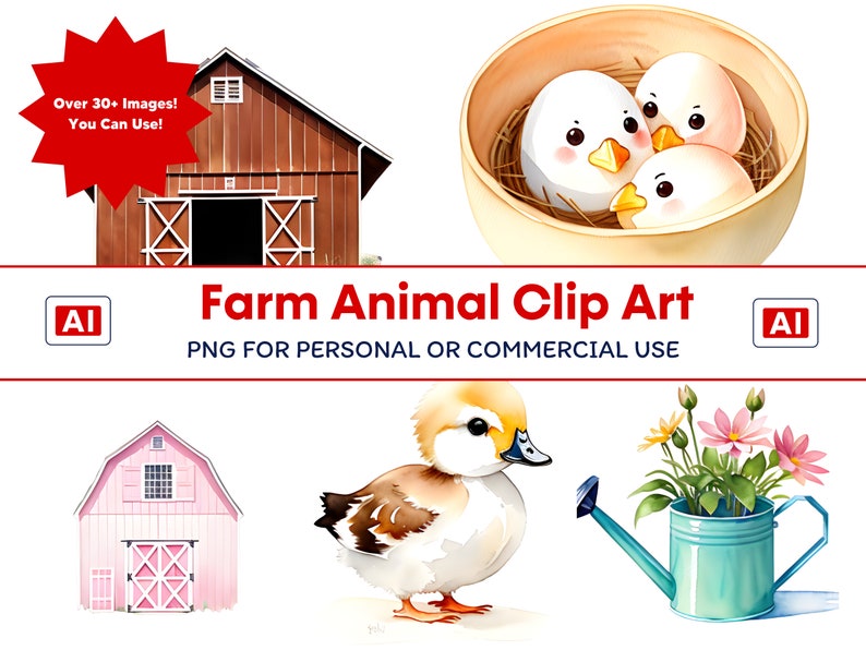 Farm Animals Clipart - Barnyard Animals PNG Format Instant Download for ...