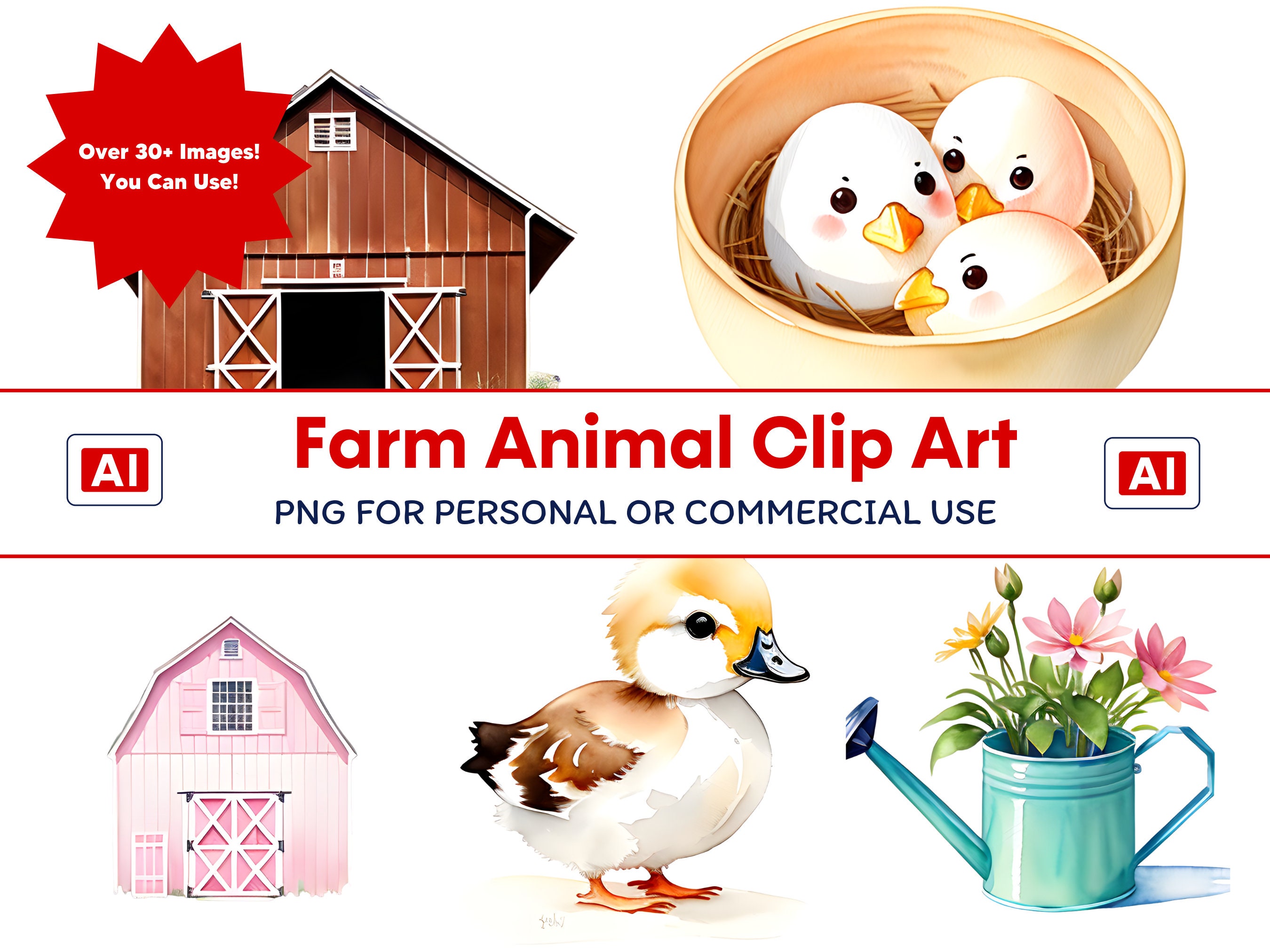 Farm Animals Clipart - Barnyard Animals PNG Format Instant Download for ...