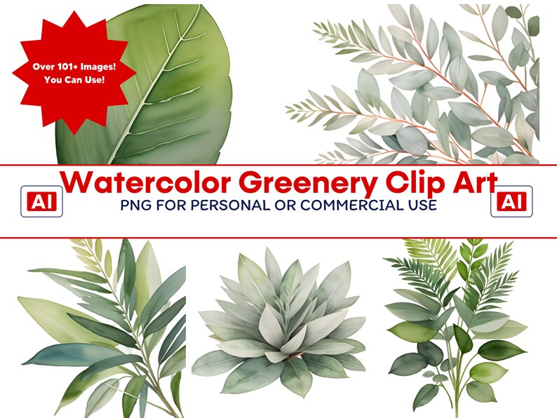 103 Watercolor Greenery Clipart Premade Bouquets, Botanical Elements ...