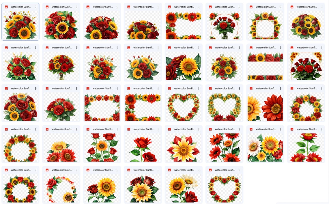 Watercolor Sunflower and Roses Clipart Bouquets & Wreaths PNG Format ...