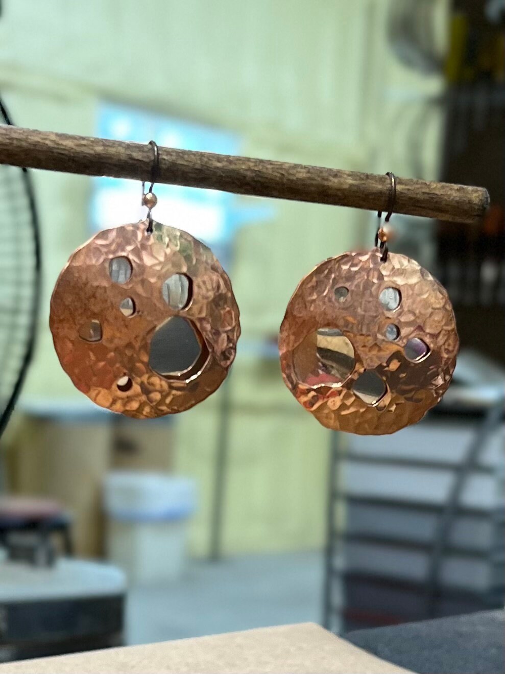 Hammered Copper Disc With Cut-outs/sterling Back Drop Dangle Earrings ...