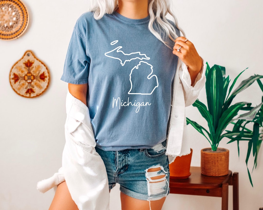 Comfort Colors® Michigan State Shirt, Minimalist Map Shirt, Michigan ...