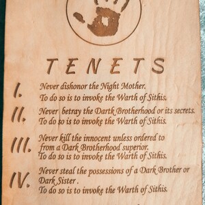 Tenets From the Dark Brotherhood, Laser Engraved on Leather the Elder ...