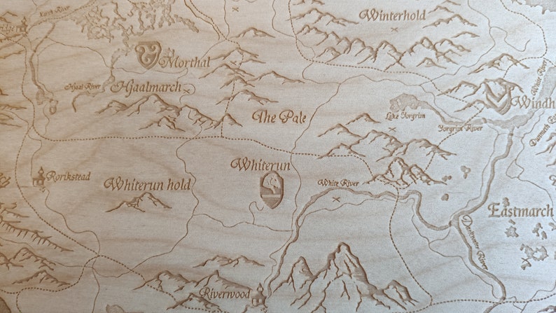 Laser Engraved Map of Skyrim - the Elder Scrolls V - Etsy