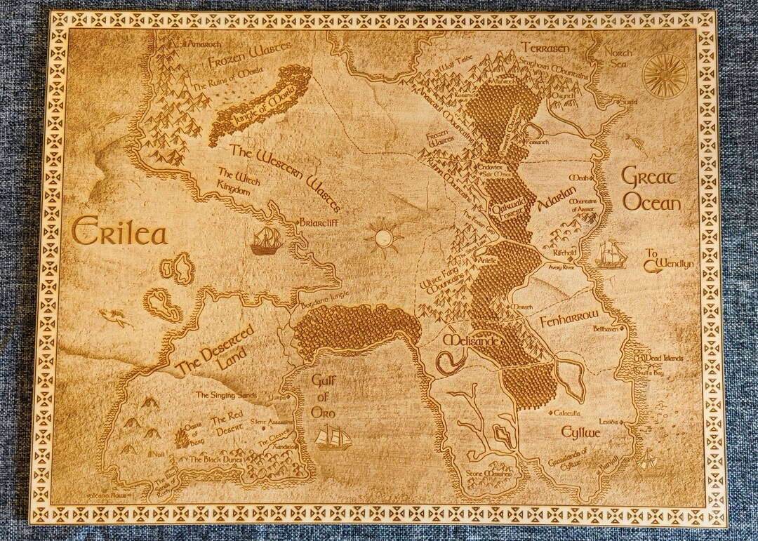 Erilea Laser Engraved World Map From the Thorne of Glass Series Written ...