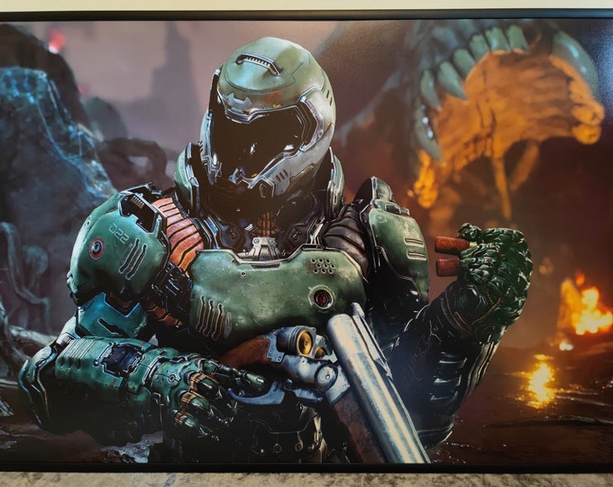 Doom 3D Shadow Box, 8x8, Classic PC Game Art, Doom Guy With Shotgun ...