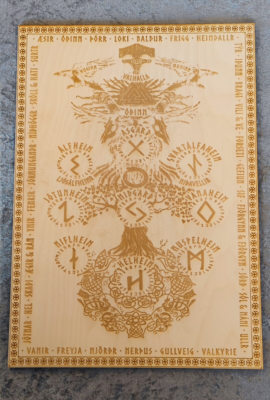 Laser Engraved Illustration of Yggdrasill and the Nine Realms in ...