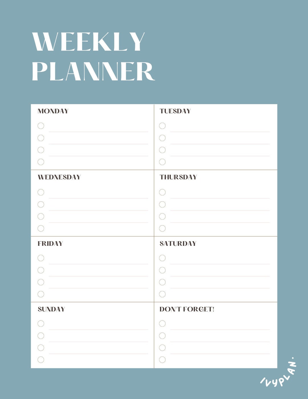 SEAFOAM Minimal Weekly Planner - Etsy