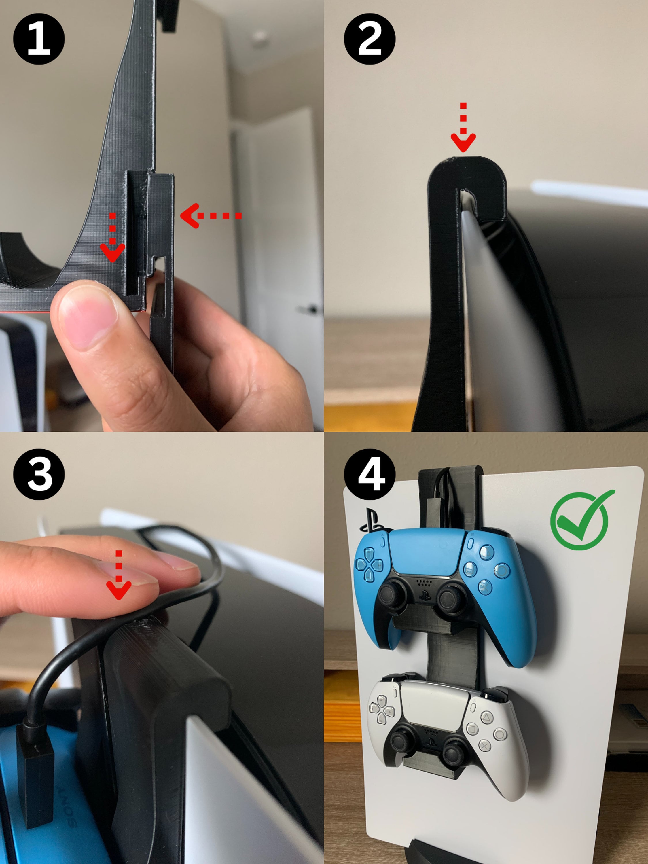 PS5 Mounted Controller Holder W/ Charging Wire Guide Two Controllers ...